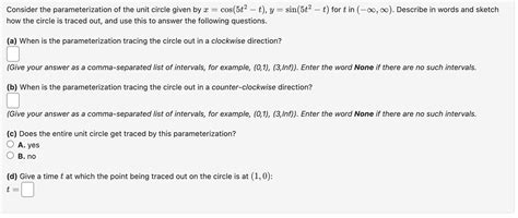 Solved Consider The Parameterization Of The Unit Circle Chegg