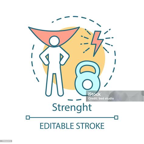 강도 개념 아이콘입니다 슈퍼맨 리프팅 웨이트 아이디어 얇은 라인 일러스트 벡터 절연 윤곽선 도면 강한 사람 초강대국 스포츠 의지력 보디 빌딩 편집 가능한 스트로크 슈퍼