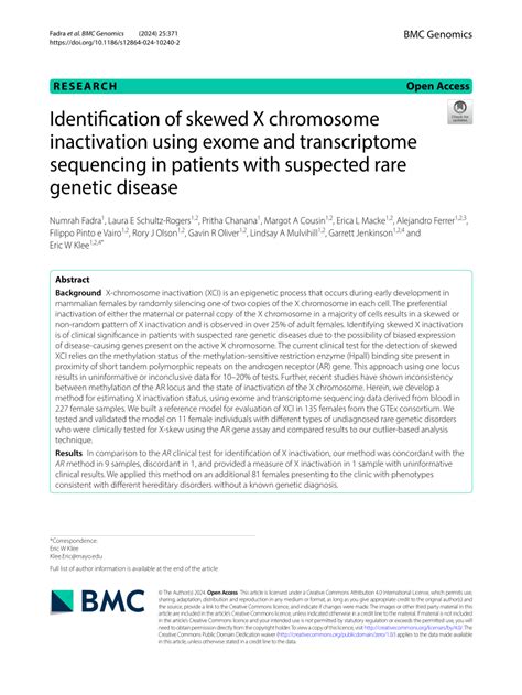 Pdf Identification Of Skewed X Chromosome Inactivation Using Exome And Transcriptome