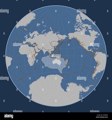 Australian Tectonic Plate On The Solid Contour Map In The Lagrange Projection Centered