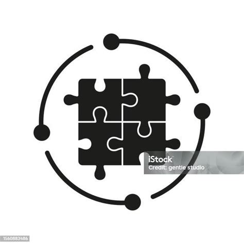 퍼즐 퍼즐 솔루션 실루엣 아이콘입니다 개발 팀워크의 워크 플로우 아이디어 및 도전 게임 솔리드 사인 논리 조합 정사각형 조각은 글리프 픽토그램과 일치합니다 격리된 벡터 그림