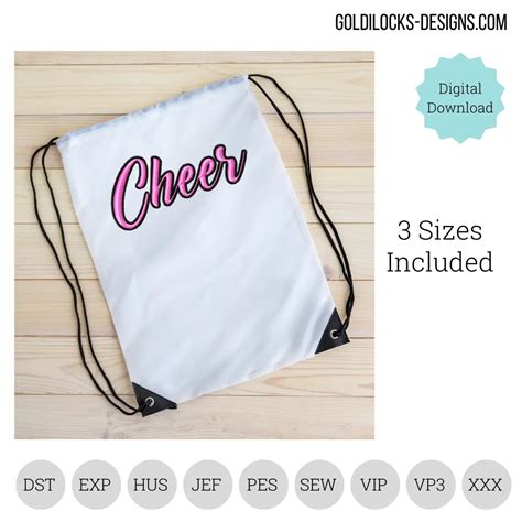 Cheerleader Cheer Script Two Color Outlined Machine Embroidery Design