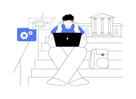 고립된 만화 터 일러스트레이션 혼란스러운 남자가 마지막 순간에 숙제를 배우려고 노력합니다 수업 준비 교육 과정 학생 생활 방식 터 만화 프리미엄 벡터