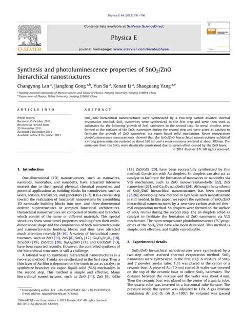 Pdf Synthesis And Photoluminescence Properties Of Sno2zno