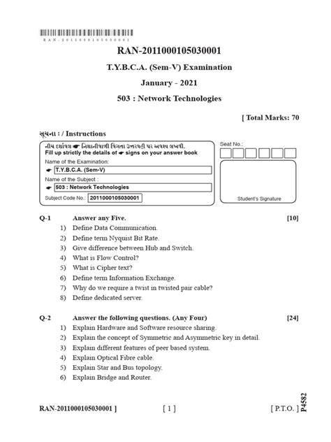 Tybca Sem V Examination January 2021 503 Network Technologies Pdf Computer