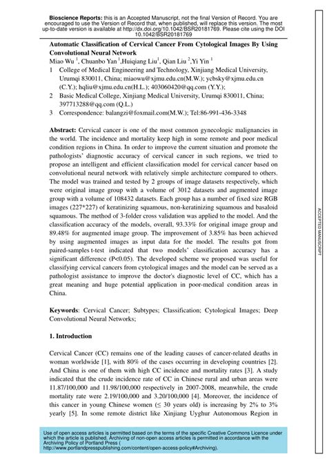 Pdf Automatic Classification Of Cervical Cancer From Cytological Images By Using Convolutional