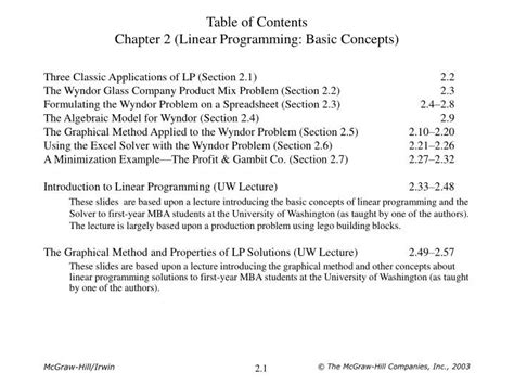 Ppt Table Of Contents Chapter 2 Linear Programming Basic Concepts
