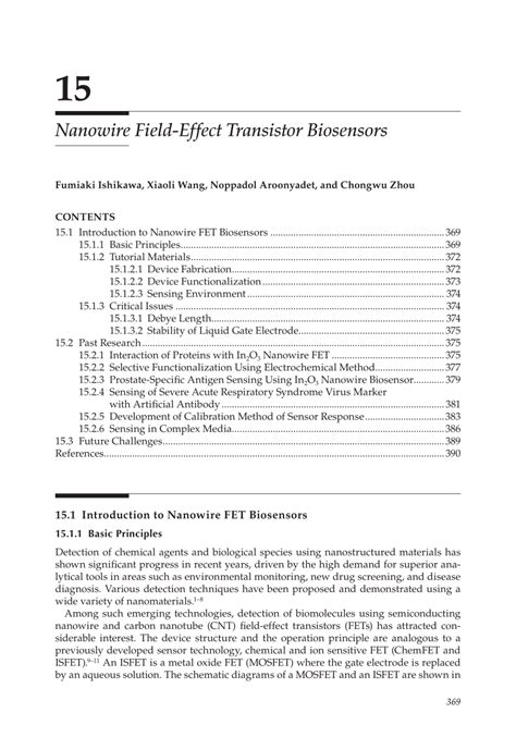 Pdf Nanowire Field Effect Transistor Biosensors