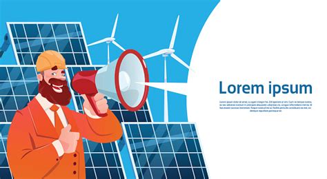 남자 풍력 터빈 태양 에너지 패널 재생 스테이션 프리젠 테이션 기업 재무와 산업에 대한 스톡 벡터 아트 및 기타 이미지 기업