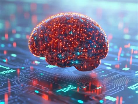 3d Rendering Of A Red Glowing Brain In A Cybernetic Environment Symbolizing Futuristic Neural