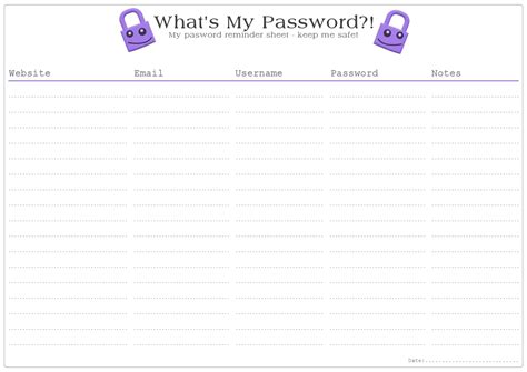 Whats My Password Reminder Sheet Free Printable
