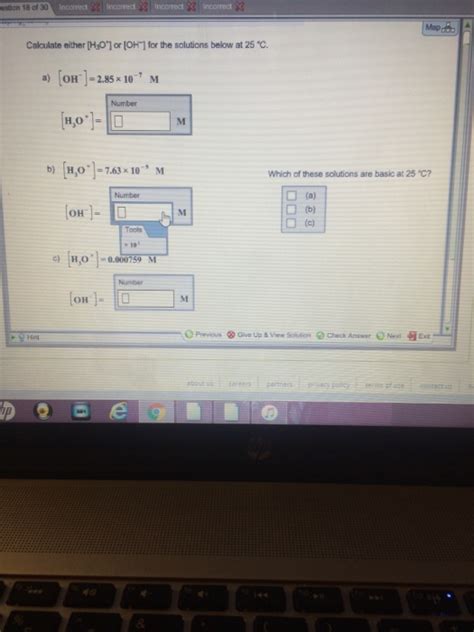 Solved Calculate Either H O Or Oh For The Solutions Chegg Com
