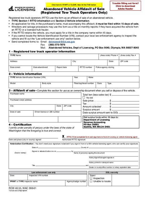 Wa Dol Td 420 550 2019 2022 Fill And Sign Printable Template Online