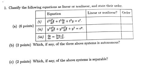 Solved Classify The Following Equations As Linear Or
