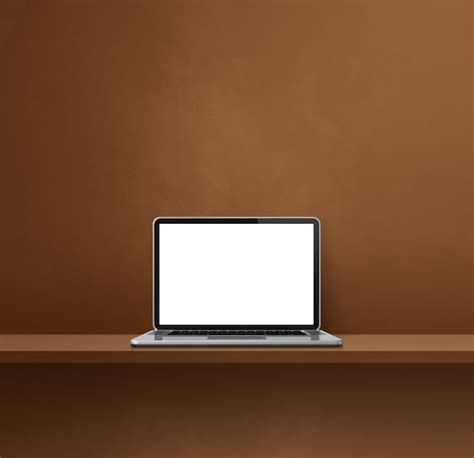 Premium Photo Laptop Computer On Brown Shelf Square Background