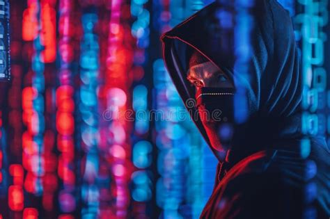 Mysterious Hacker In Neon Lights Stock Illustration Illustration Of Hidden Computer 331124488