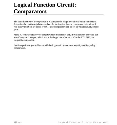 Solved Logical Function Circuit Comparators The Basic