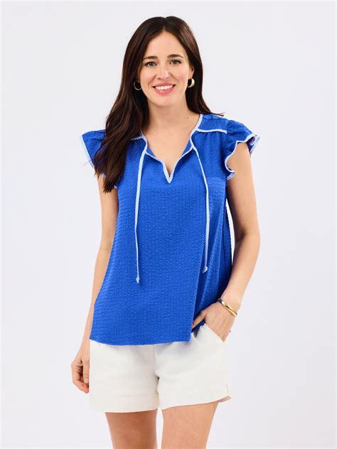 Lydia Top Blue Seersucker Mary Square