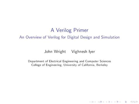 Pdf A Verilog Primer University Of Californiaverilog