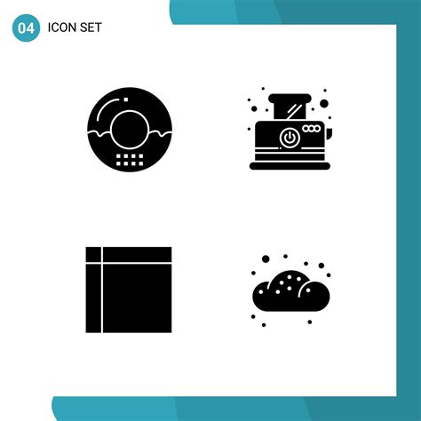Set Of 4 Modern Ui Icons Symbols Signs For Cooking Appliances Food Toast Home Editable Vector
