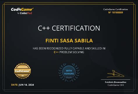 Finti Sasa Sabila On Linkedin Codingame Certification