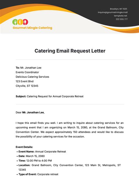 Free Catering Email Request Letter Template To Edit Online