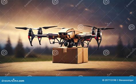 Drone Delivering Cardboard Box Package Generative Ai Stock