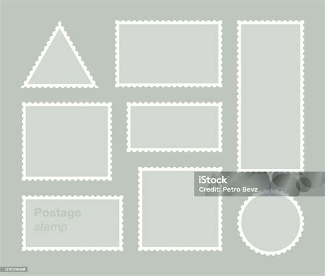 빈 우표 설정합니다 우편 스티커 템플릿을 우편으로 톱니 테두리 로 우편으로 발송합니다 벡터 그래픽 디자인 가장자리에 대한 스톡