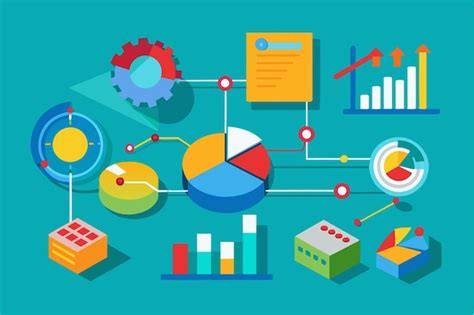 Colorful Flowcharts Depict Data Analysis Concepts With Graphs Charts And Gears Representing
