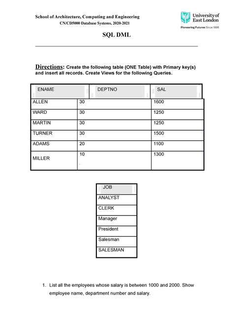 Tutorial 6 Advanced Sql Commands Sql Dml Directions Create The