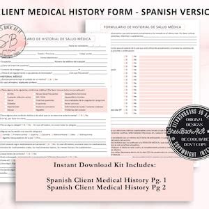 Spanish Medical History Form Spanish Client Intake Form New Client