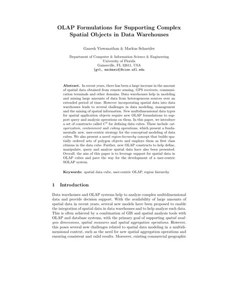 Pdf Olap Formulations For Supporting Complex Spatial Objects In Data Warehouses