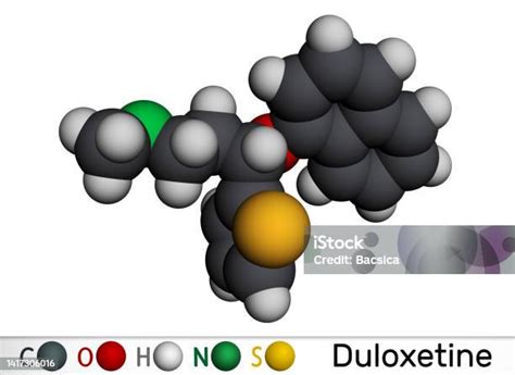 둘록세틴 항우울제 약물 분자 그것은 불안 장애 신경 병증 성 통증 골관절염을 치료하는 데 사용됩니다 분자 모델 3d 렌더링 3차원 형태에 대한 스톡 벡터 아트 및 기타