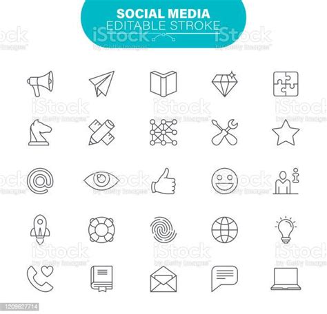 소셜 미디어 아이콘입니다 편집 가능한 스트로크입니다 같은 아이콘을 포함 같은 버튼 엄지 손가락 셀카 광고 온라인 메시징 일러스트 사진 테마에 대한 스톡 벡터 아트 및 기타