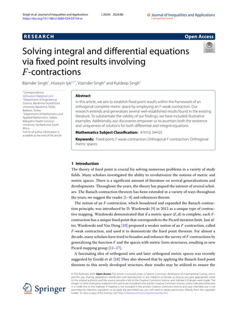 Pdf Solving Integral And Differential Equations Via Fixed Point Results Involving F Contractions