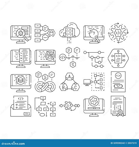 Software Compute Engineer Icons Set Vector Stock Illustration