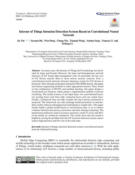 PDF Internet Of Things Intrusion Detection System Based On
