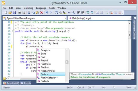 Actipro Syntaxeditor For Winforms の主な機能