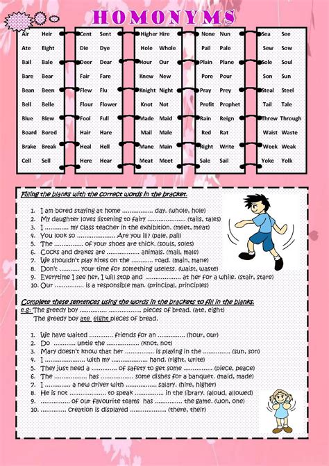 Homonyms Worksheets Homophones Worksheets Re Worksheet Grade