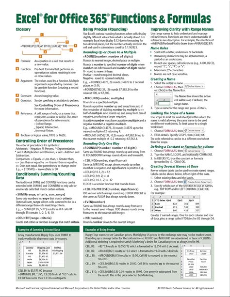 Buy Microsoft Excel For Office 365 Functions And Formulas Quick Reference