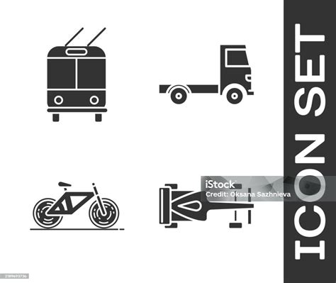 세트 수식 경주 용 자동차 트롤리 버스 자전거 및 배달화물 트럭 차량 아이콘 벡터 1에 대한 스톡 벡터 아트 및 기타 이미지 1 경쟁 교통수단 Istock