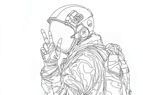 A Single Line Drawing Of A Male Astronaut Wearing Spacesuits To Explore Outer Space In Search Of