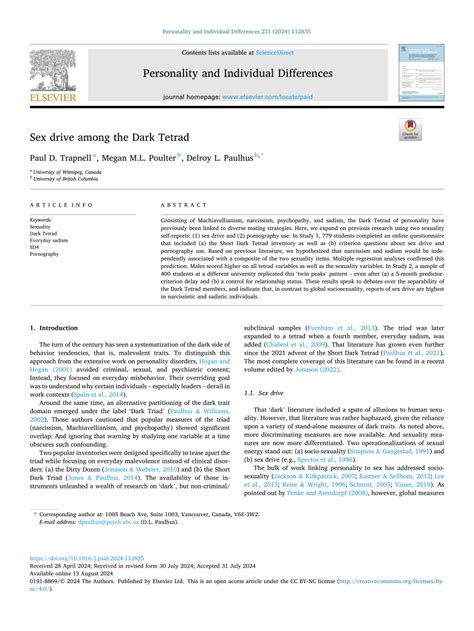 Pdf Sex Drive Among The Dark Tetrad