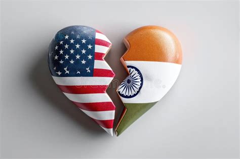 Cracked Fractured Heart With Usa And Indian Flags Broken Heart Is Symbol Of Political And