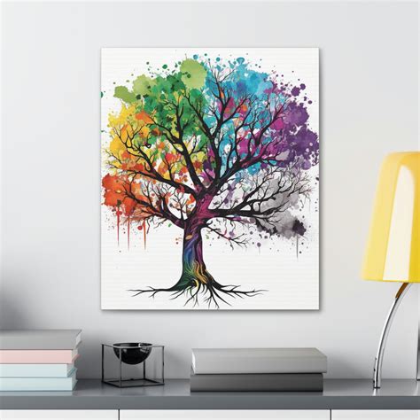 Tree Of Life Canvas Wall Art Tree Of Life Painting Tree Of Life Wedding Gift Colorful Tree Of