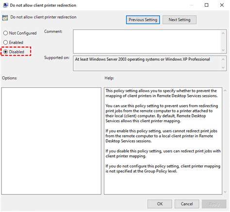 Enable printer redirection remote desktop.  If this policy is disabled,...