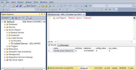Sql server remote query timeout best practice.  The default value for this option is...