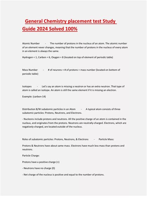 Full Download Chemistry Placement Test Study Guide Free e-book